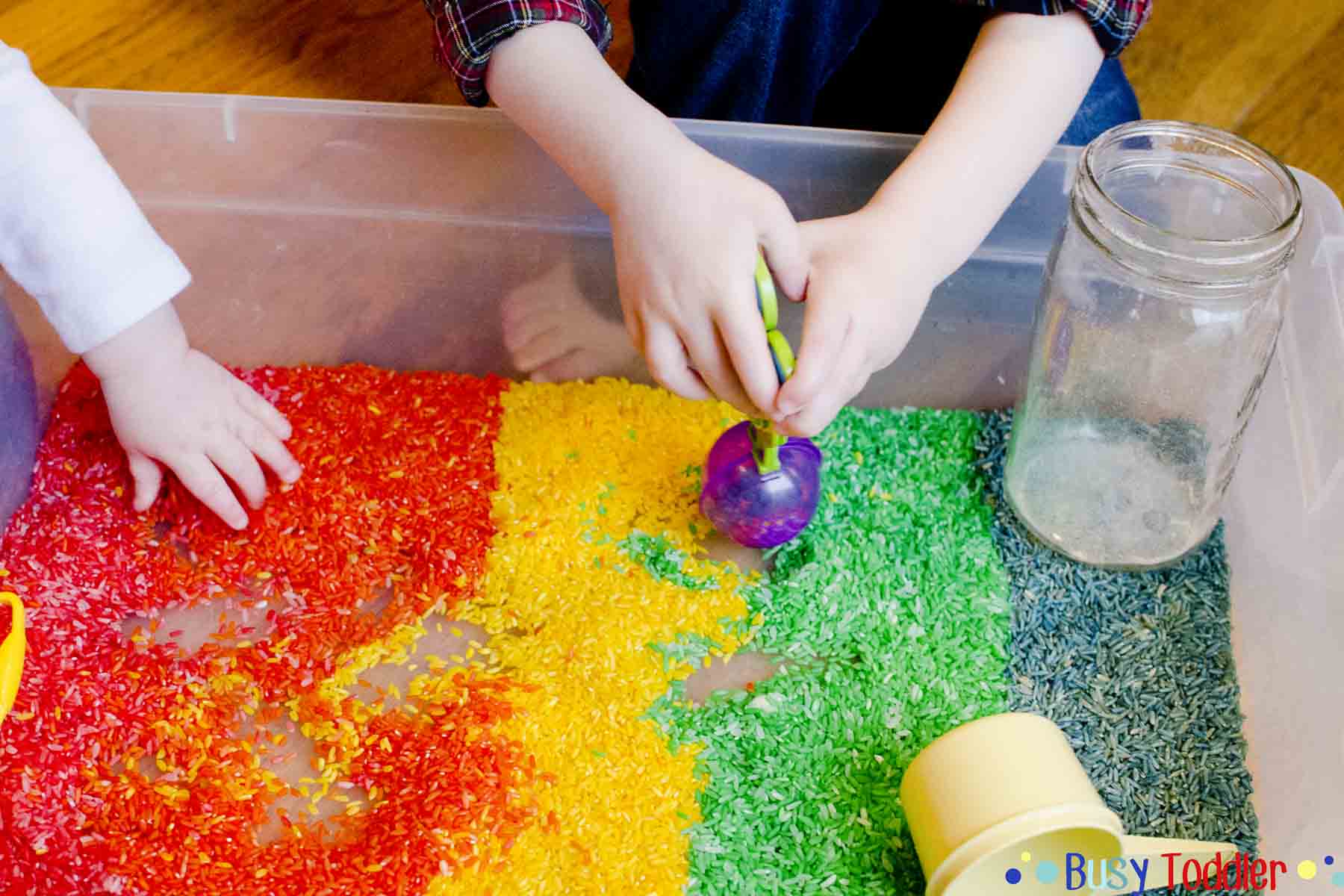 DIY Rainbow Rice Sensory Bin - Three Bears Learning Center